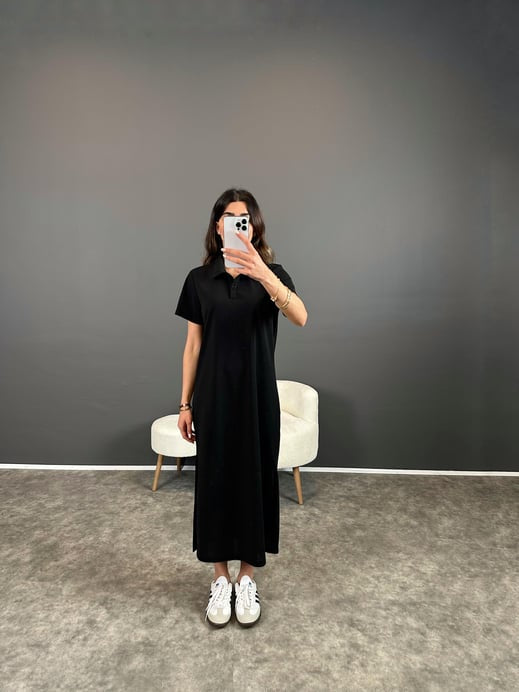 Long dress with polo neck opening D09 – Ileera Fashion